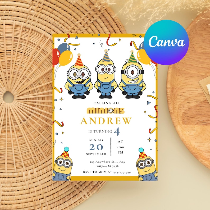 Editable Yellow Minions Birthday Invitation, Editable Minion Birthday ...
