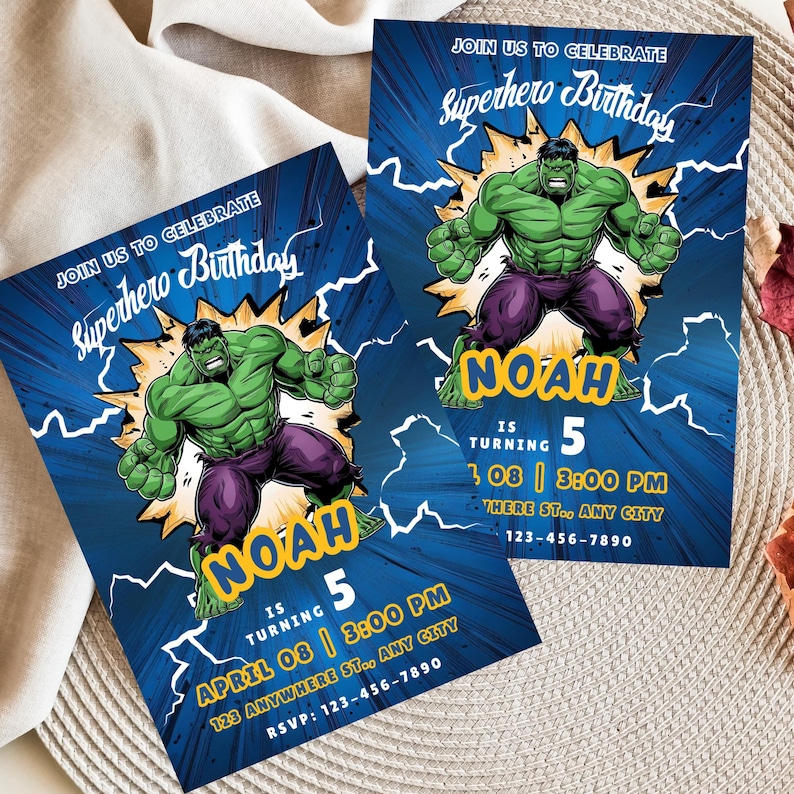 Hulk Birthday Invitation Template, Editable Superheroes Party ...