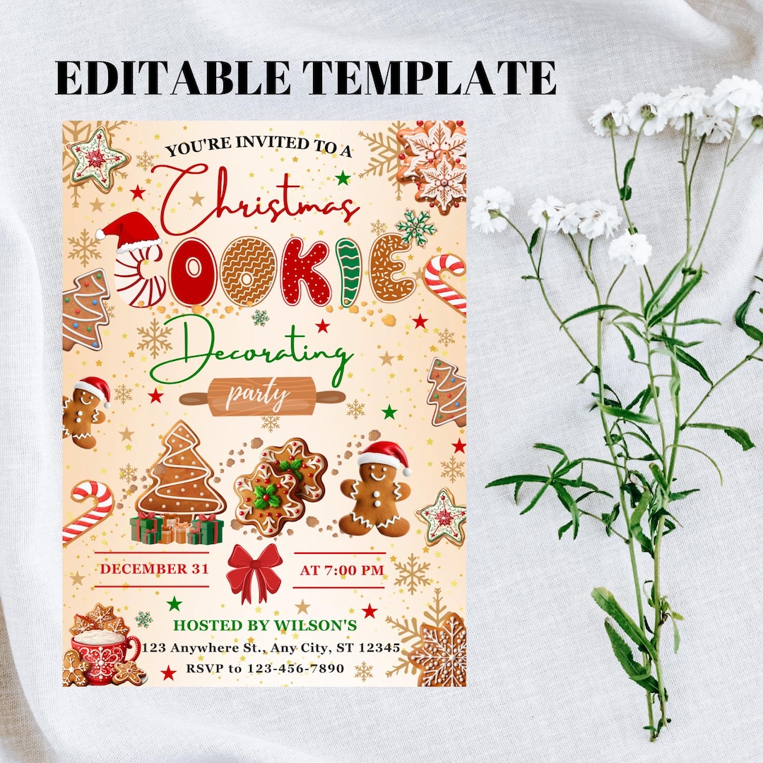 Editable Christmas Cookie Decorating Party Invitation Template, Canva ...