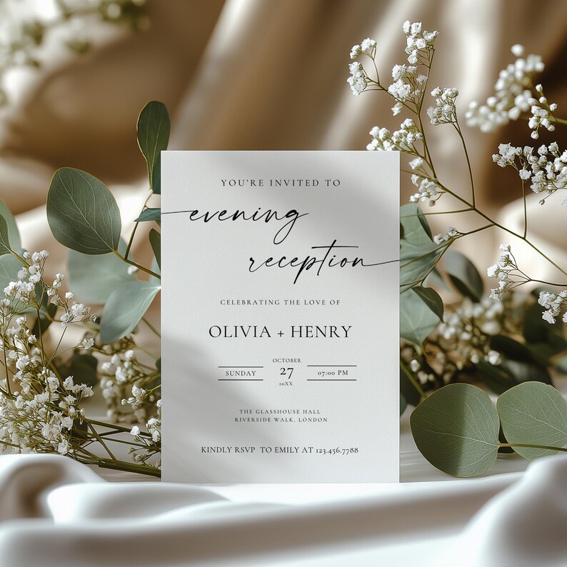 Editable Evening Wedding Reception Invitation: Elopement Announcement ...
