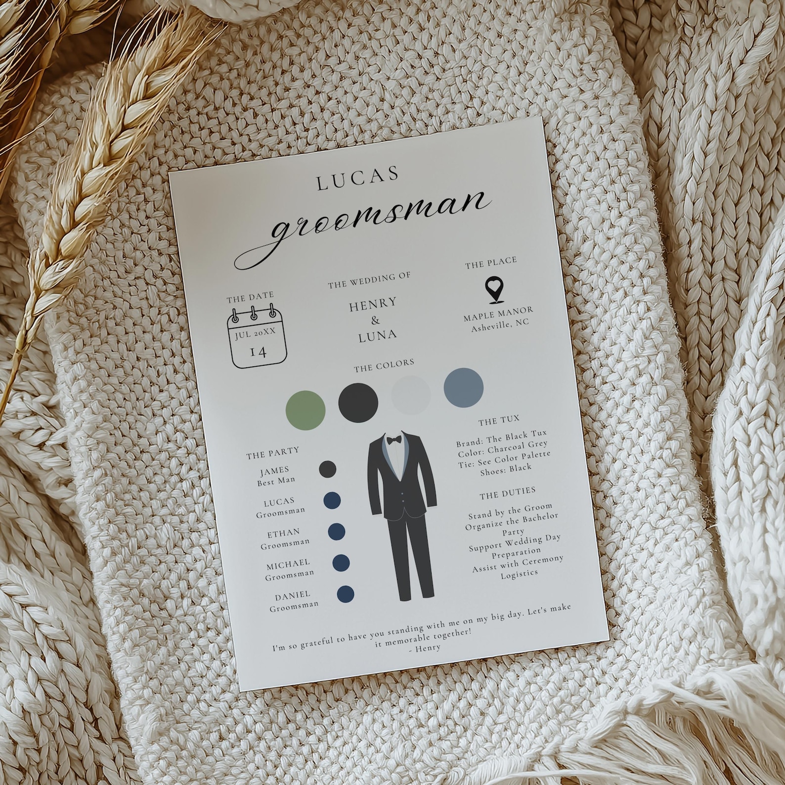 Groomsmen Info Card Template, Groomsmen Proposal Card, Best Man Info ...