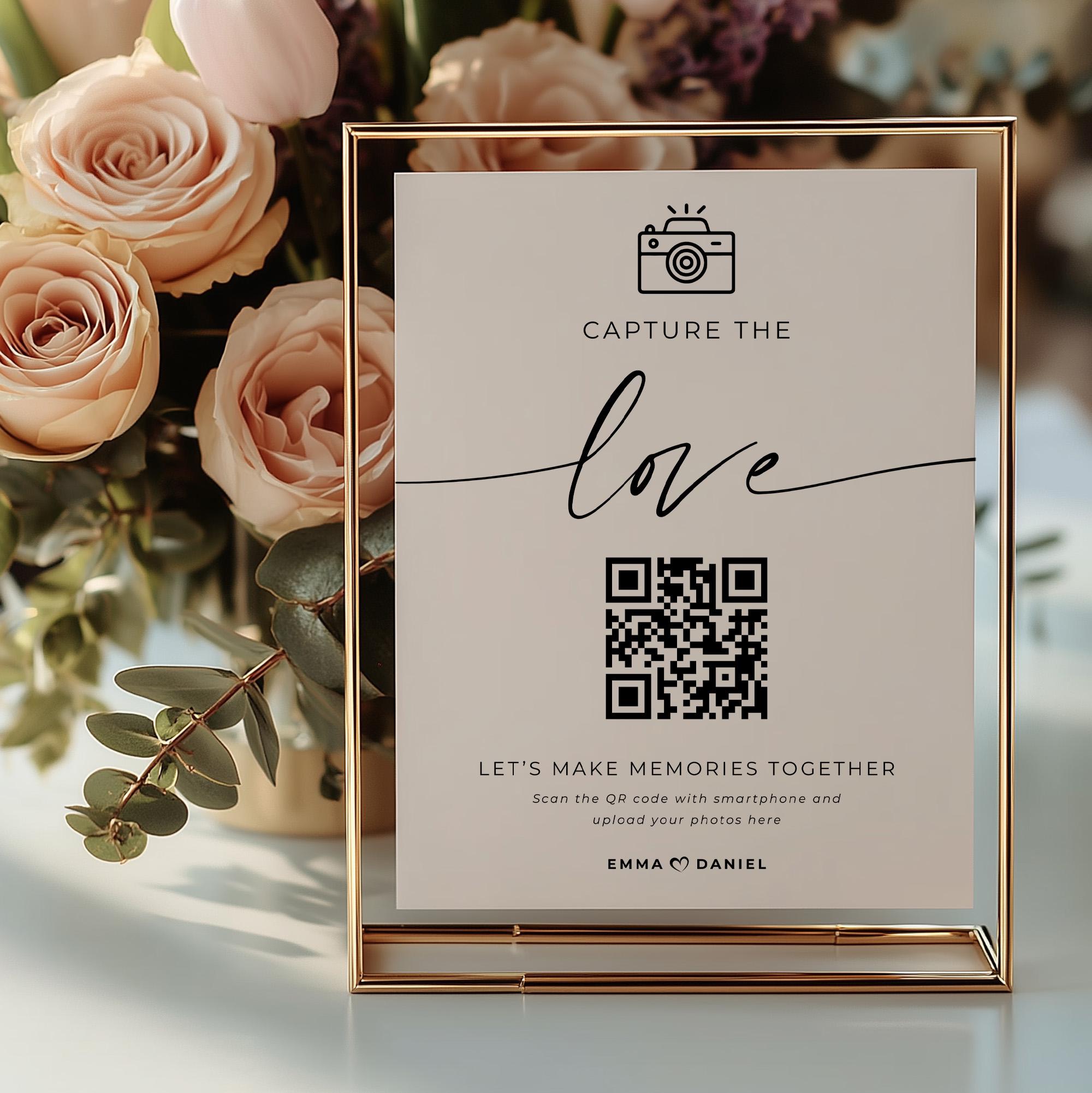 Capture the Love QR Code Wedding Photo Sharing Sign: Elegant Printable ...