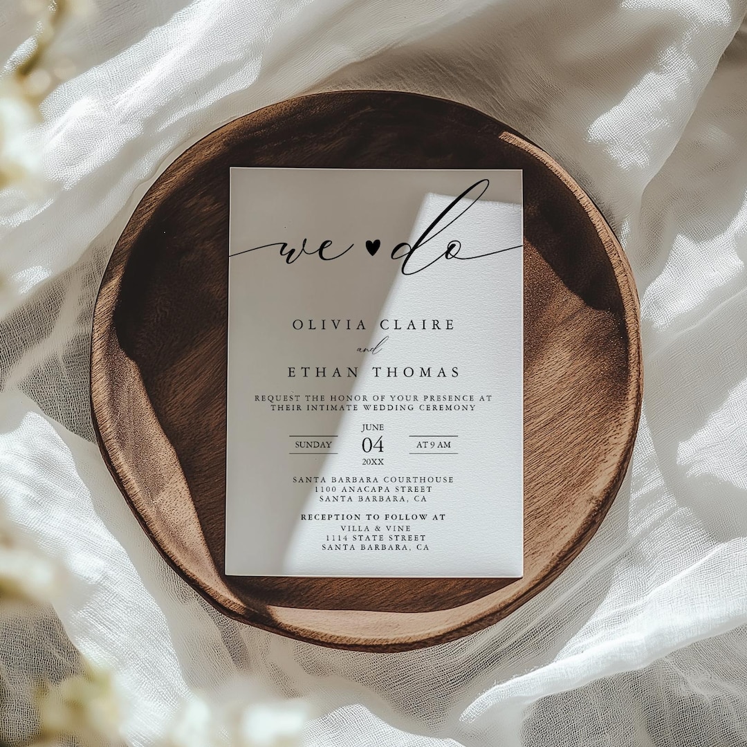 Intimate Wedding Invitation, Modern Minimalist, Small Micro Wedding ...