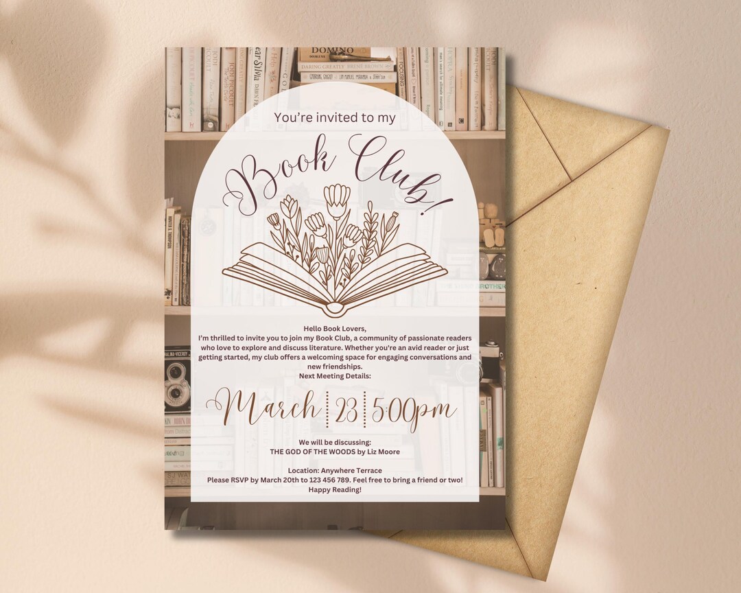 Book Club Invite Template, Book Themed Invitation, Editable Book Club ...