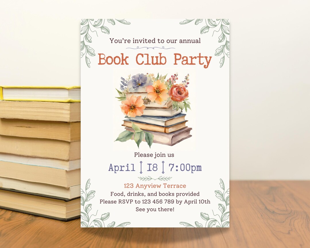 Editable Book Invitation, Book Club Invite Template, Vintage Book Club ...