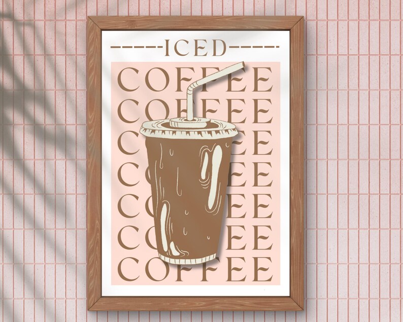 Trendy Iced Coffee Wall Art, Brunch Print,coffee Print, Pink Kitchen ...