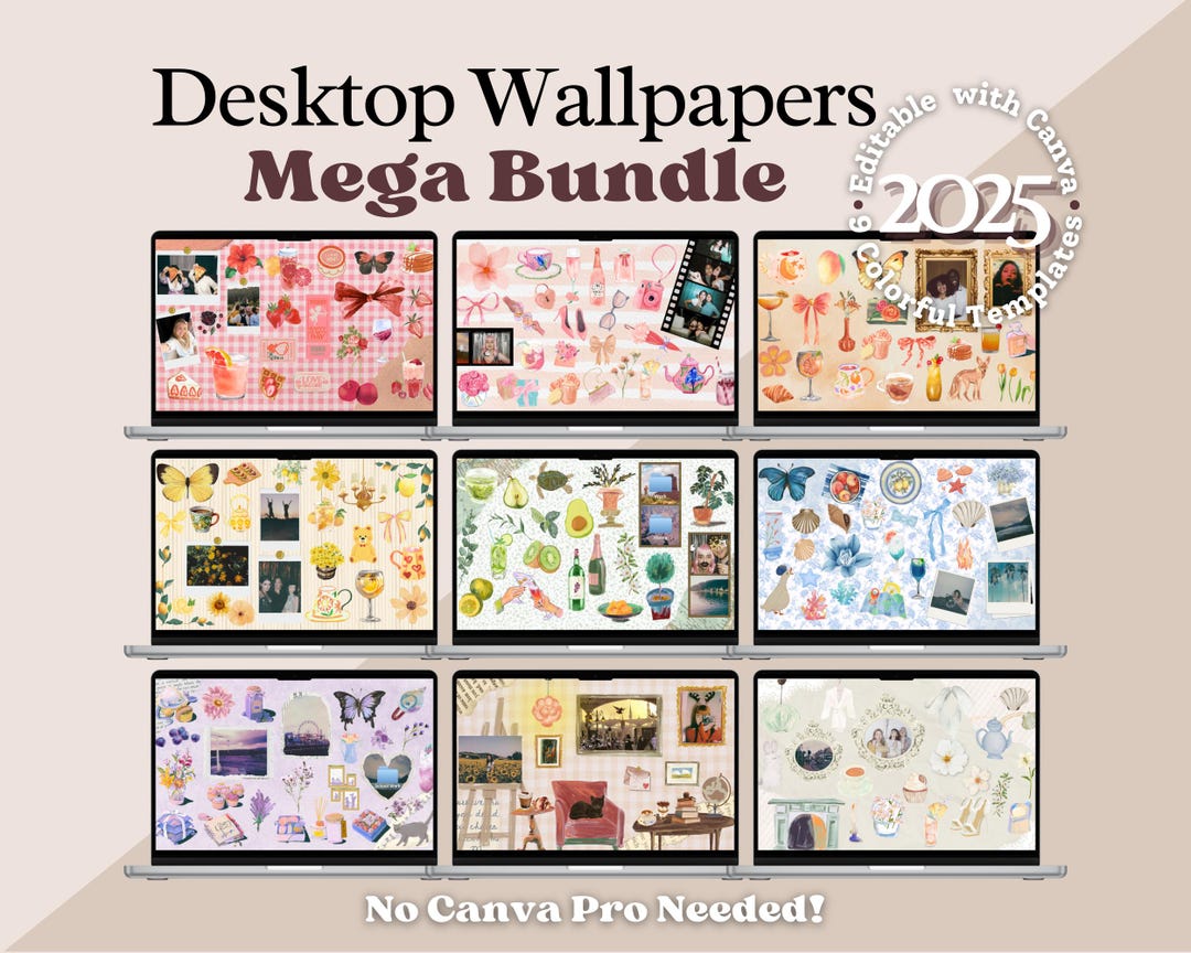 Editable 2025 Desktop Wallpaper Mega Bundle, 9 Colorful Computer ...