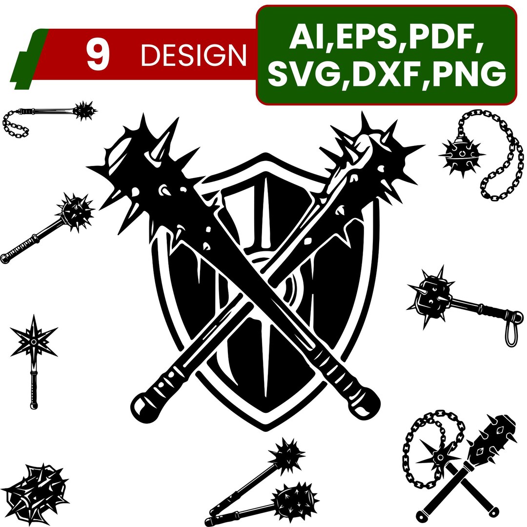 Medieval Weapons Clip Art, Viking Shield & Mace SVG, Battle Axe PNG ...