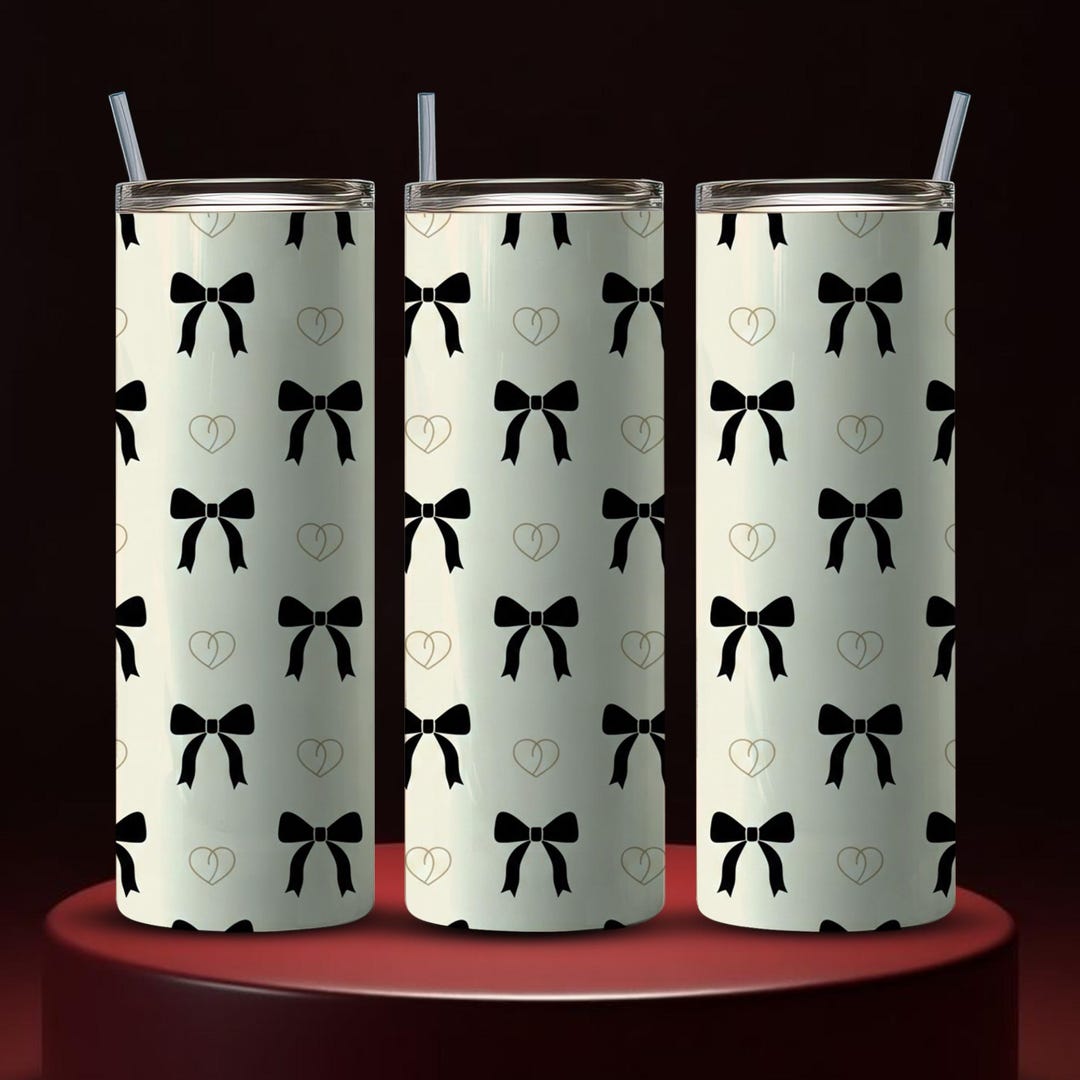 Coquette Bow Tumbler PNG, Seamless Bows Tumbler Design, Black Bows 20oz ...