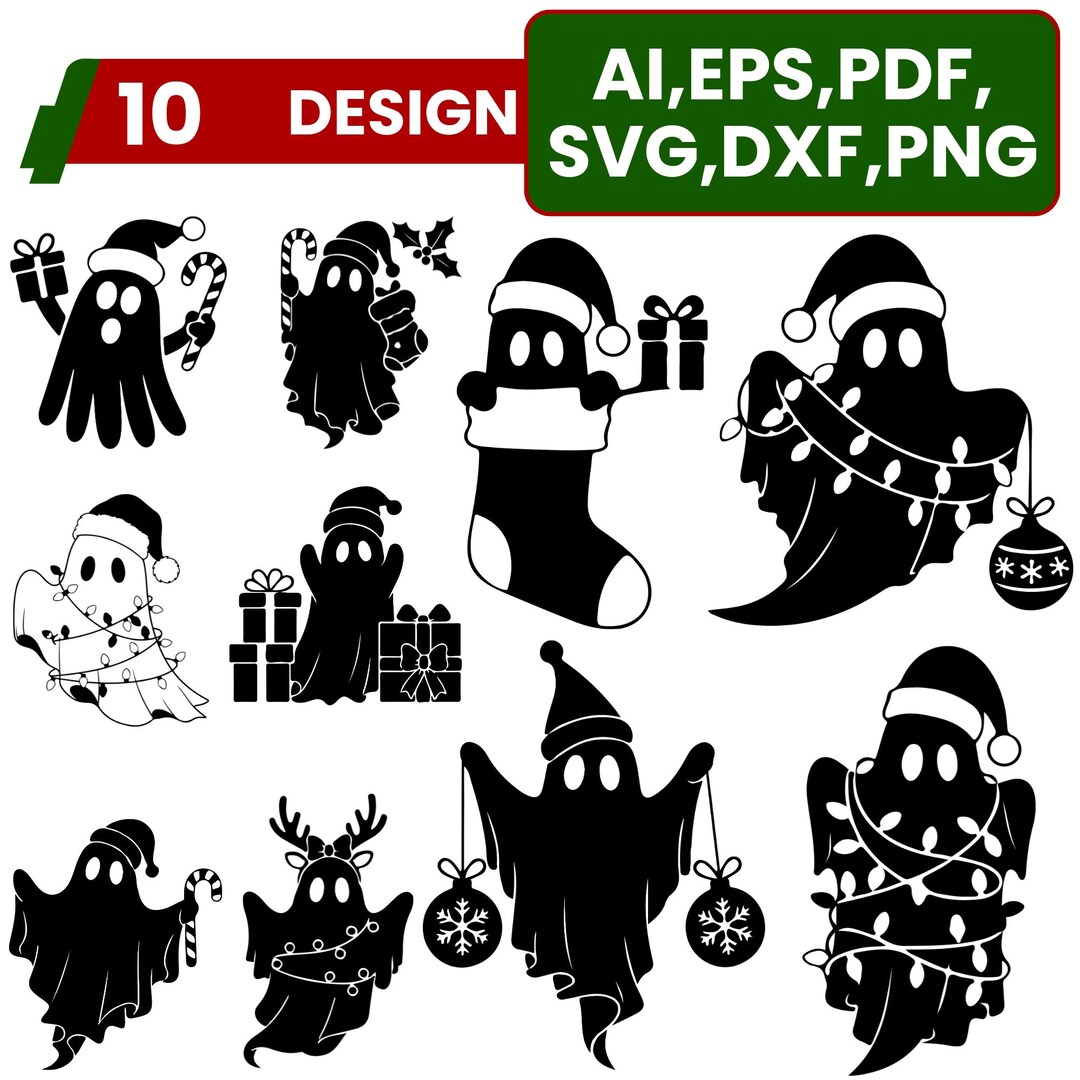 Christmas Ghost SVG Bundle | Cute Ghost Clipart PNG | Kawaii Spooky ...