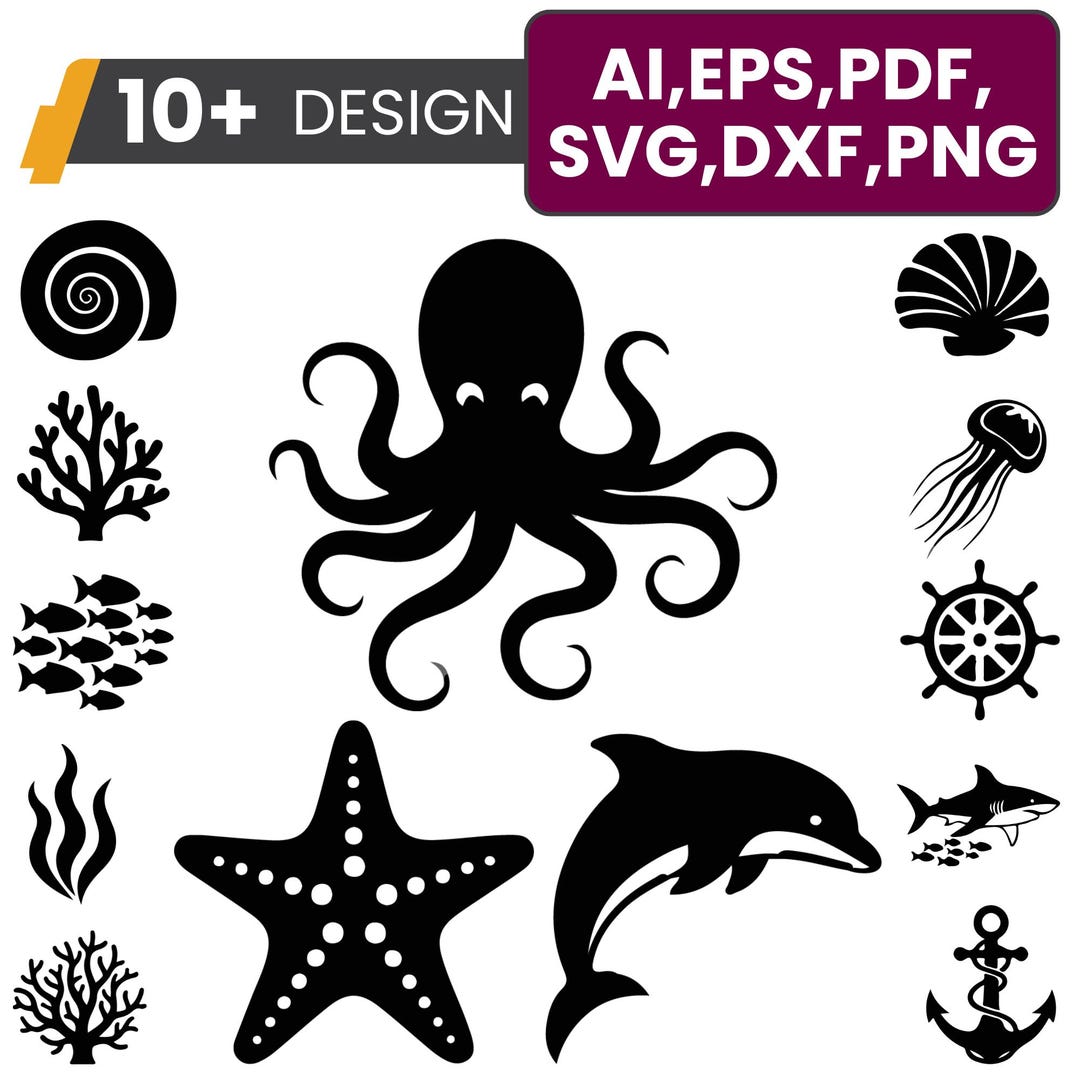 Ocean Animals Clipart Bundle: SVG, PNG Files (digital Download) - Etsy ...