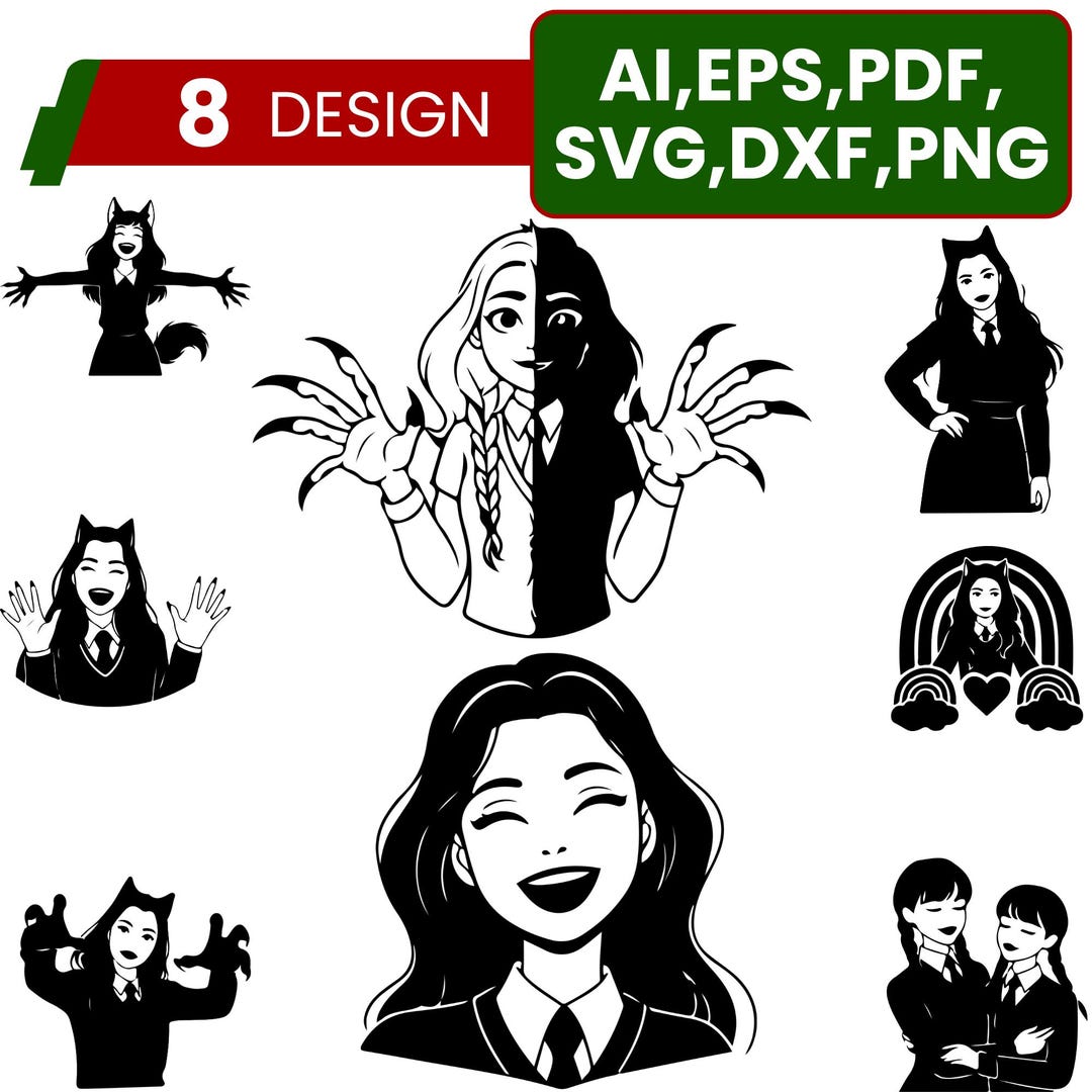 Cat Girl & Werewolf Clipart | Gothic Girl Digital Art Bundle | Gothic ...