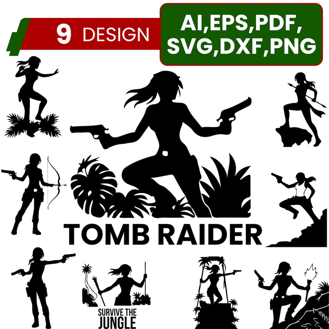 Tomb Raider SVG Bundle, Lara Croft Silhouette, Action Girl Vector ...