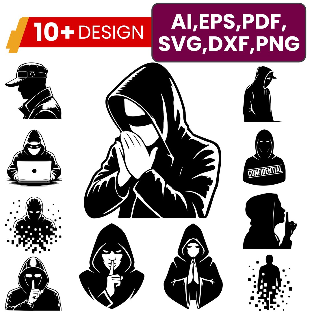 Hacker Hoodie SVG Bundle, Cybersecurity Clipart (digital Download ...