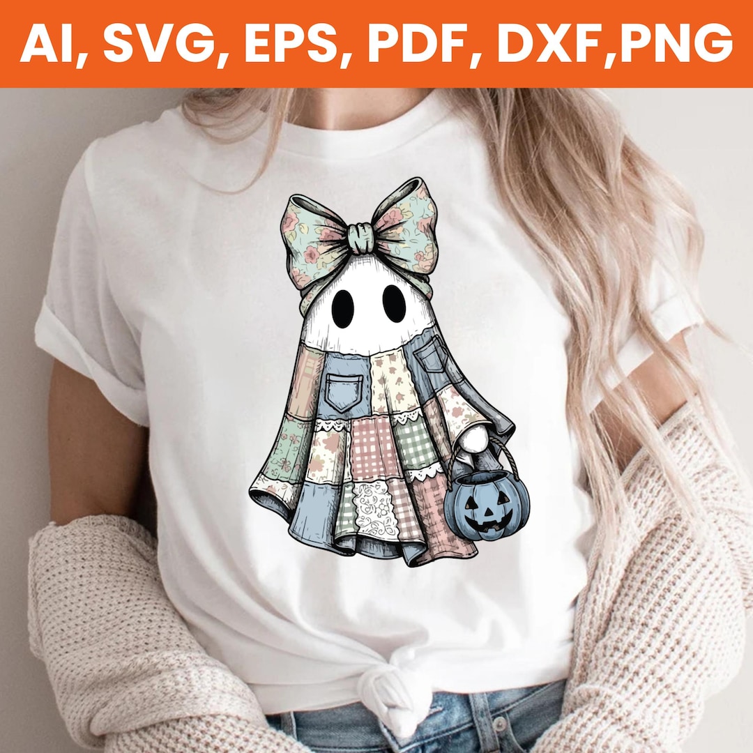 Patchwork Ghost PNG: Retro Halloween Denim Design (digital Download) - Etsy