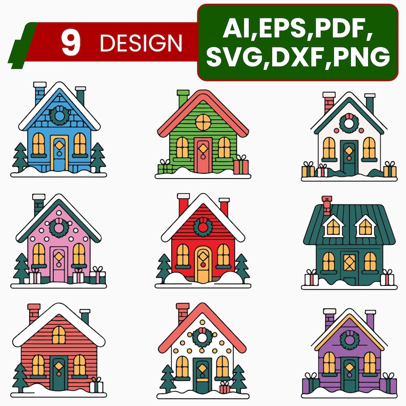 Christmas House SVG Bundle, Winter Cottage Clipart, Holiday Village ...