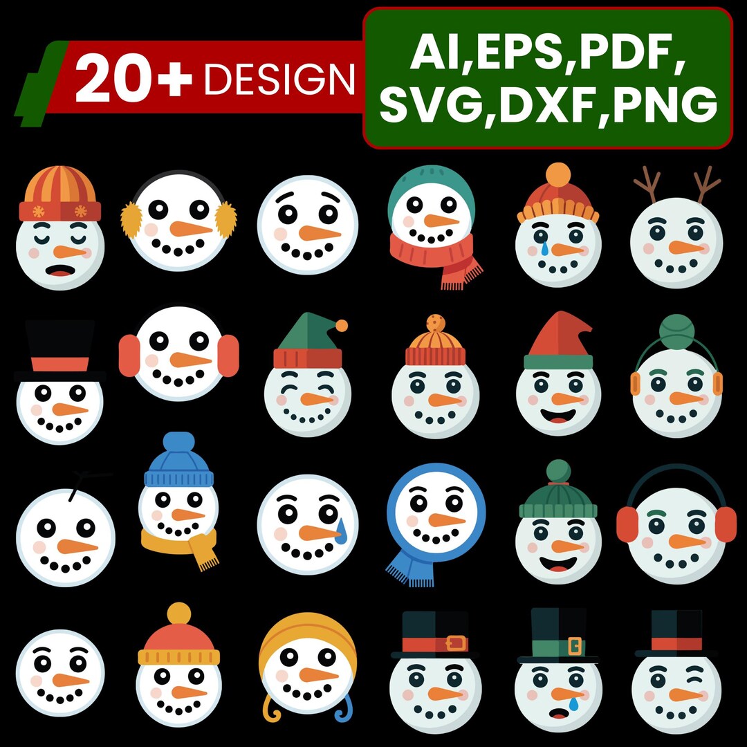 Snowman Faces Clipart Bundle | Winter Christmas Designs (digital ...