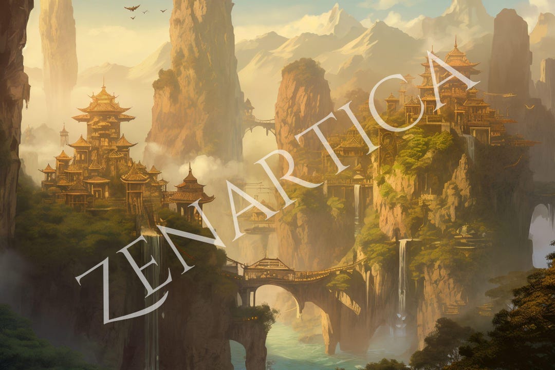 Elven Castle City - Light Fantasy Mystical Mountain Kingdom Digital ...