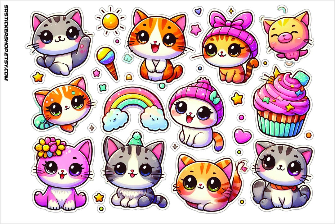 Cute Kitten Stickers - Etsy