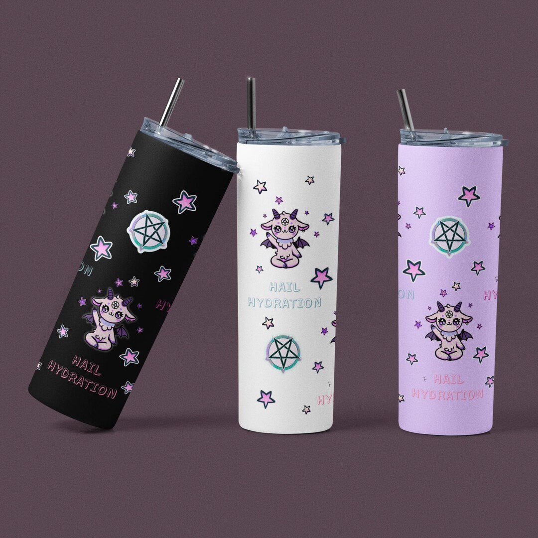 HAIL HYDRATION | Kawaii Baphomet Goat Tumbler, Pastel Goth Pentagrams ...