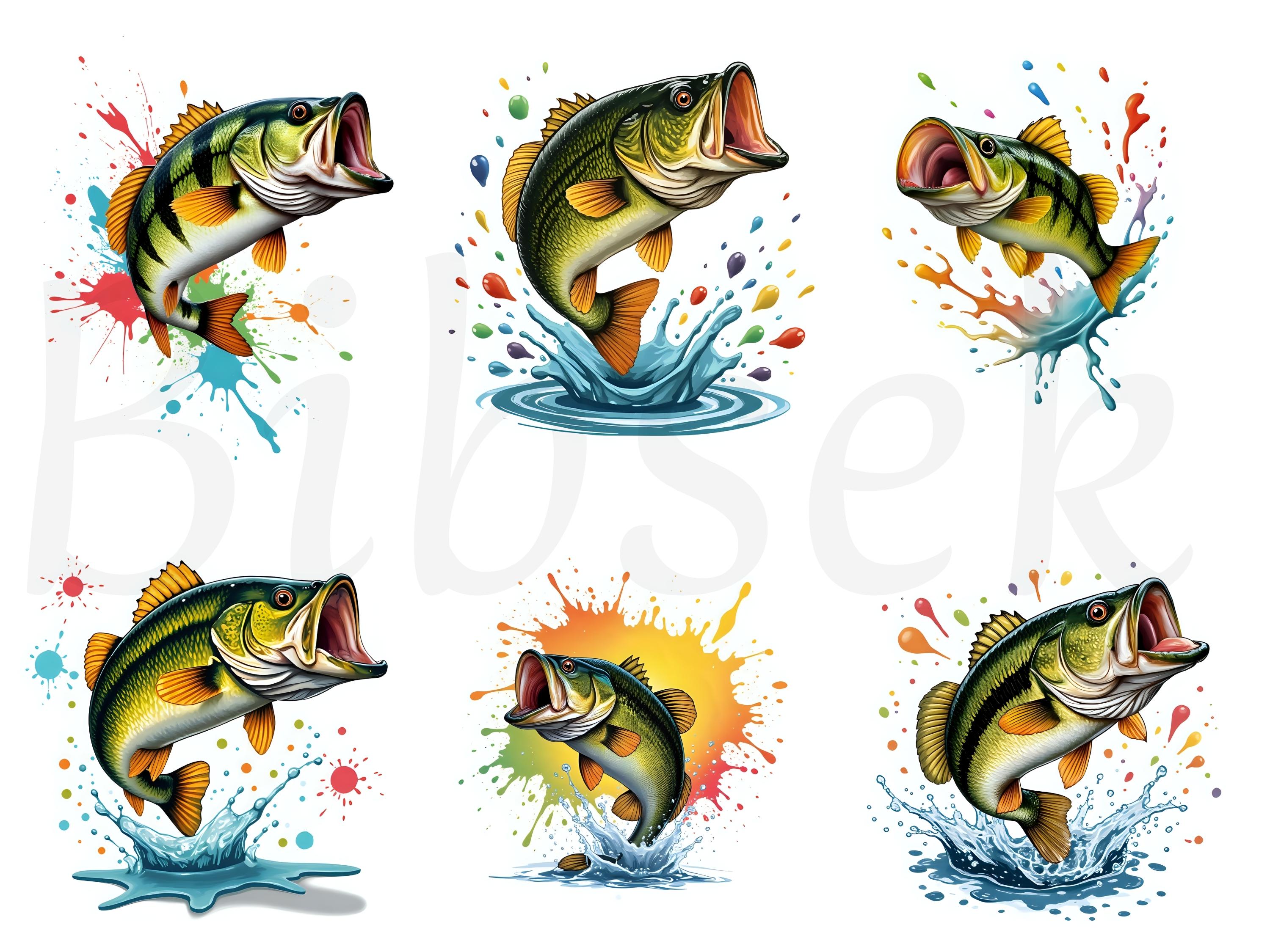 Jumping Bass Clipart Bundle | 7 PNG & 7 JPG Files | High-quality ...