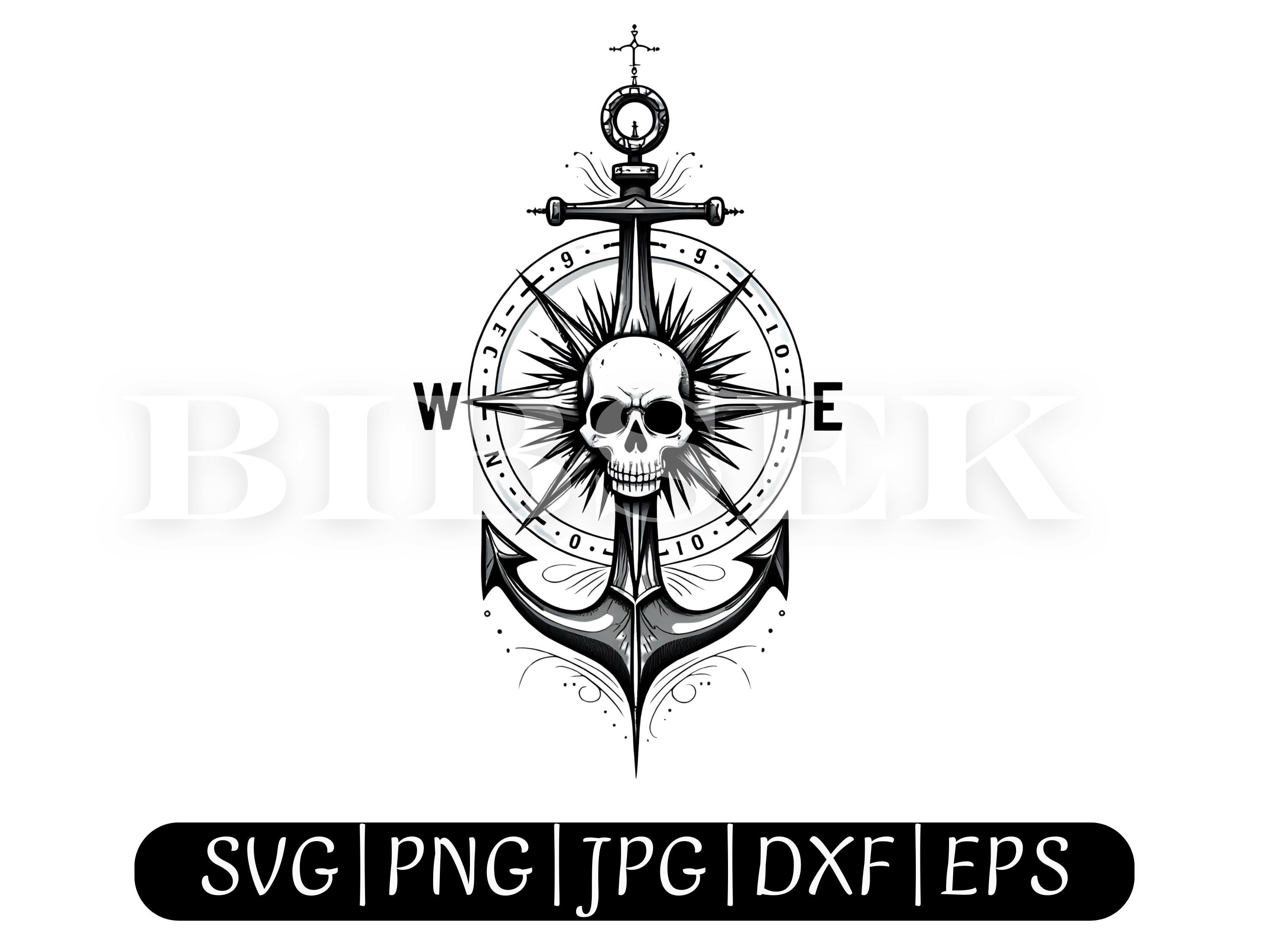 Skull Compass Anchor Tattoo Design – Nautical Gothic Svg Png Jpg Dxf ...