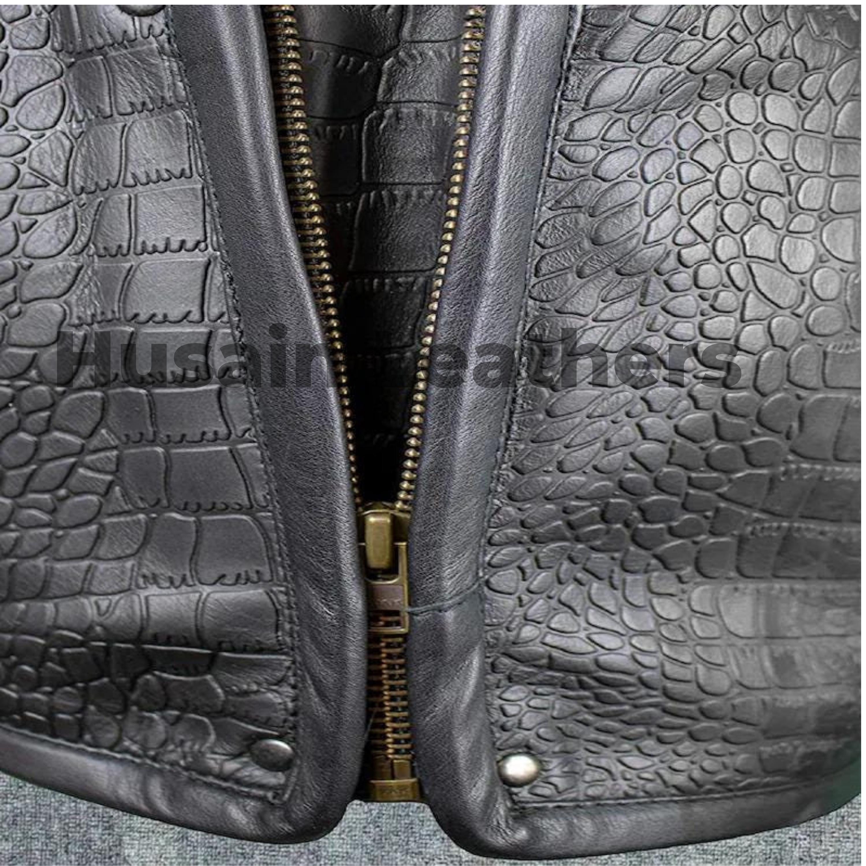 Men’s Alligator Embossed White Biker Vest–genuine Leather Motorcycle ...