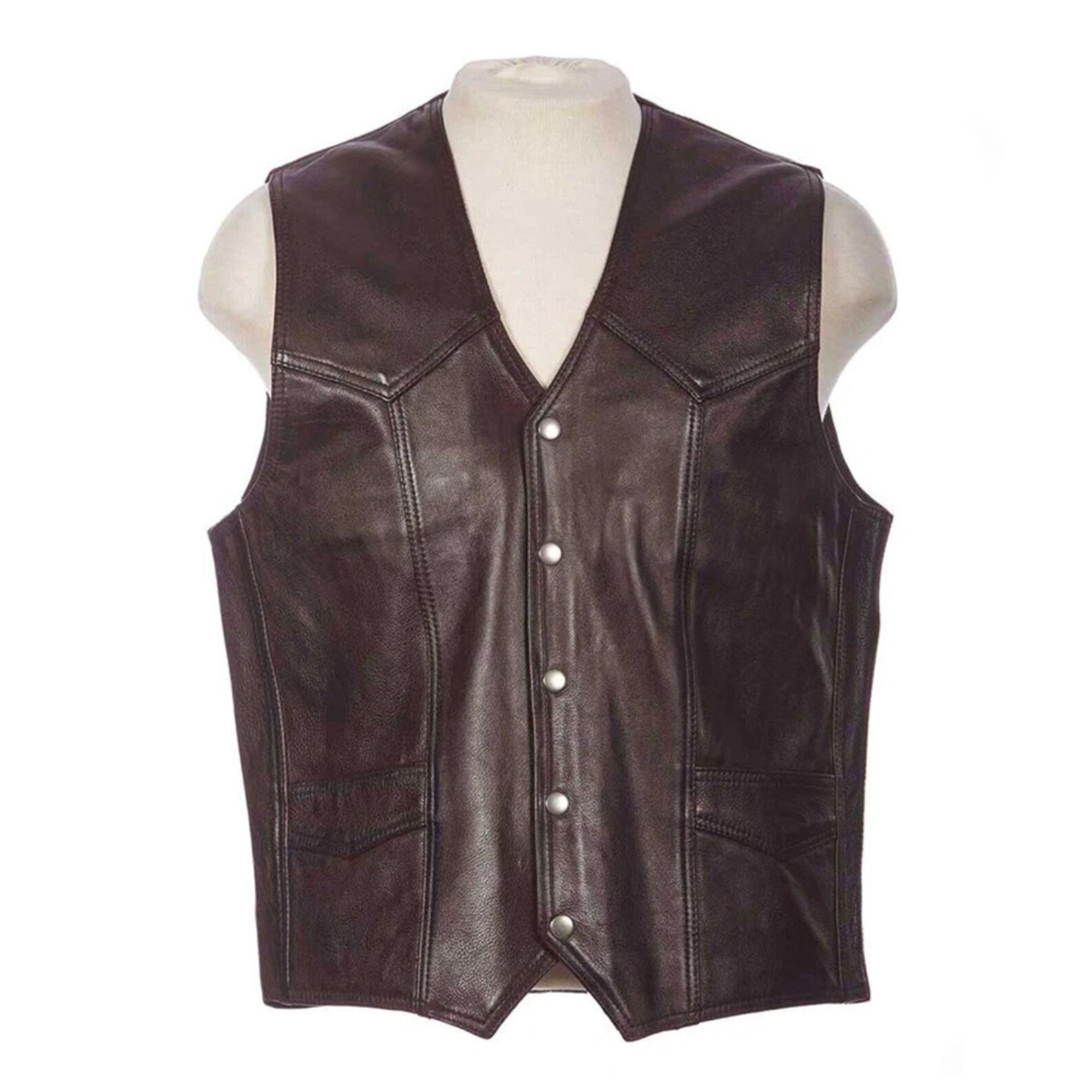Men's Dark Brown Cowhide Leather Biker Vest - Western Cowboy Style - Etsy