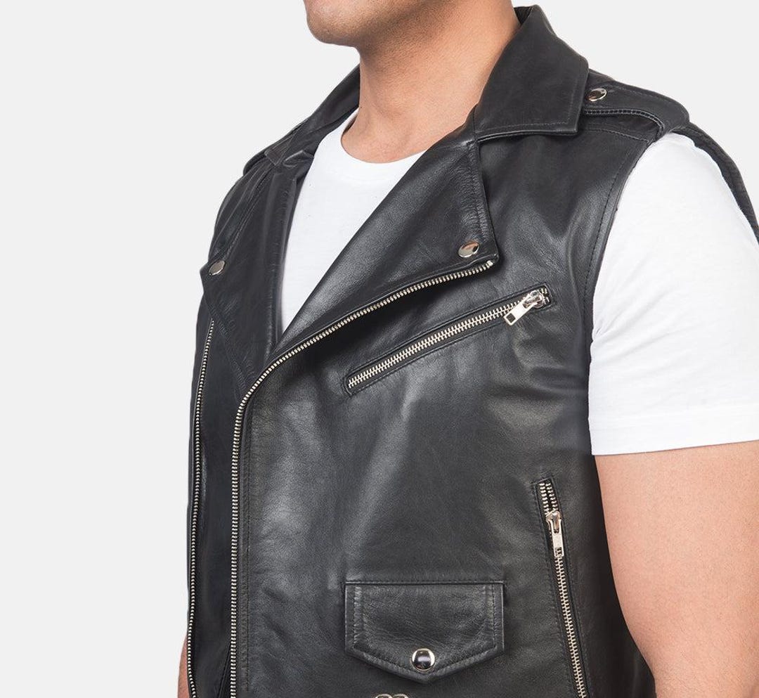 Sullivan Black Leather Vest-motorcycle Vest-biker Vest-handmade Genuine ...