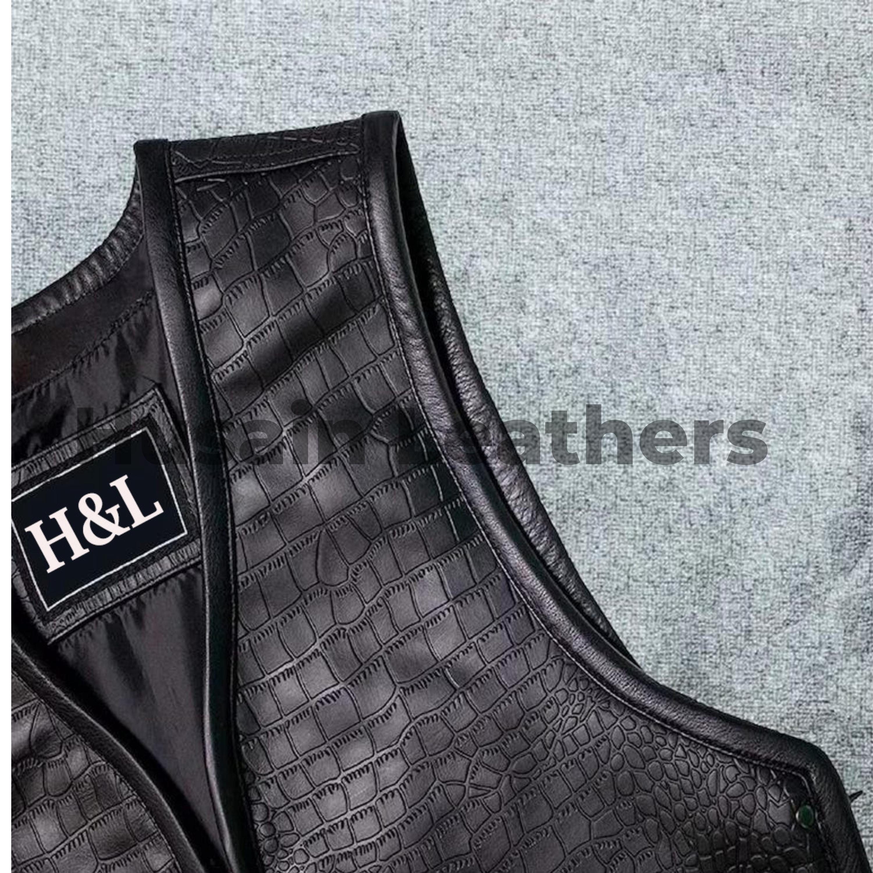 Men’s Alligator Embossed White Biker Vest–genuine Leather Motorcycle ...