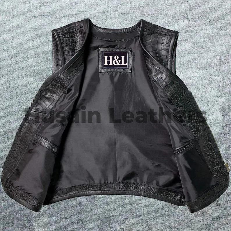 Men’s Alligator Embossed White Biker Vest–genuine Leather Motorcycle ...