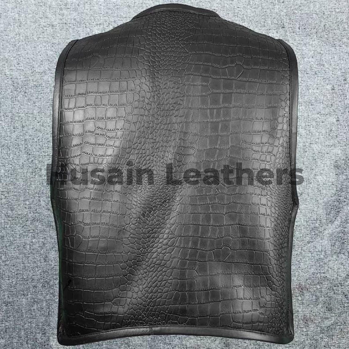 Men’s Alligator Embossed White Biker Vest–genuine Leather Motorcycle ...