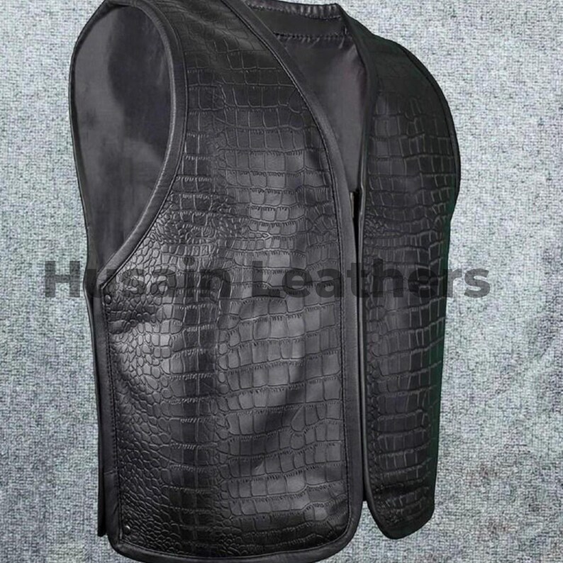 Men’s Alligator Embossed White Biker Vest–genuine Leather Motorcycle ...
