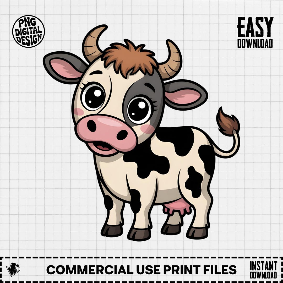 Cartoon Cow Clipart, Farm Animal PNG, Nursery Decor (digital Download ...