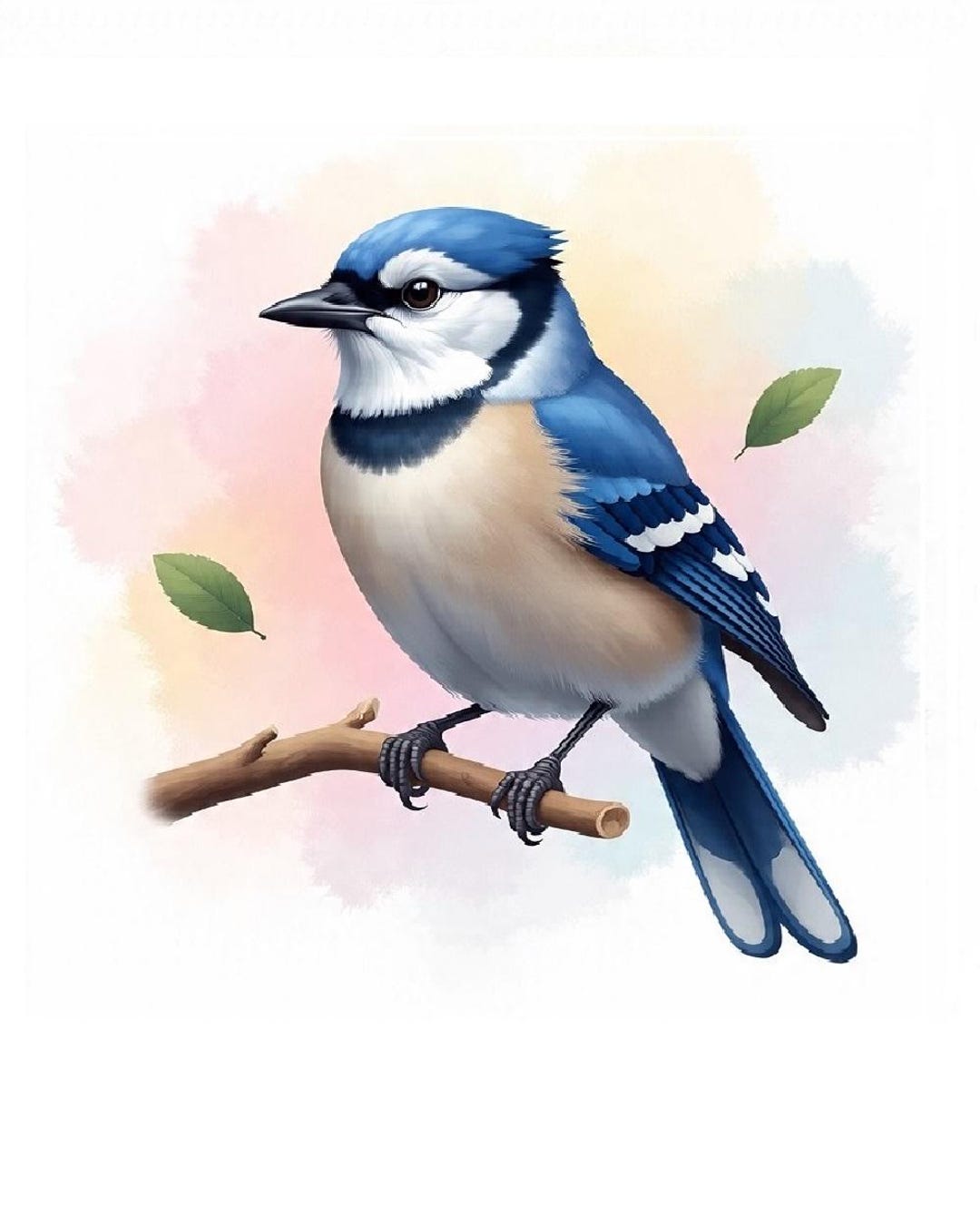 Blue Jay Bird Wall Art | Realistic Watercolor Illustration Digital ...