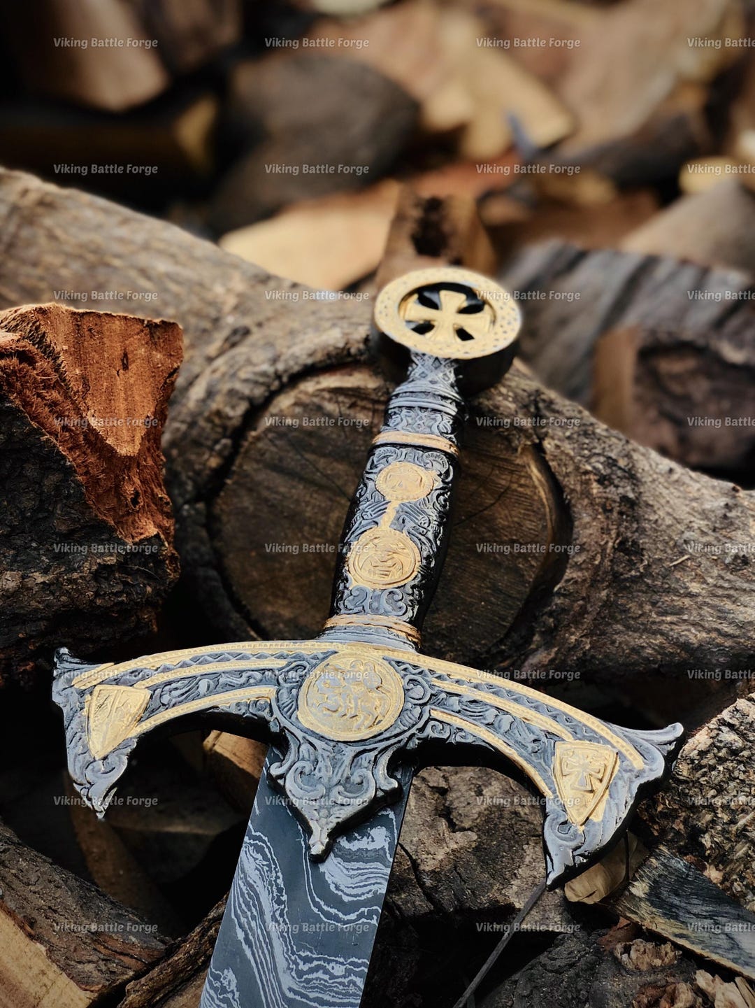 Excalibur Sword – Hand-forged Damascus Steel Medieval Templar Sword ...