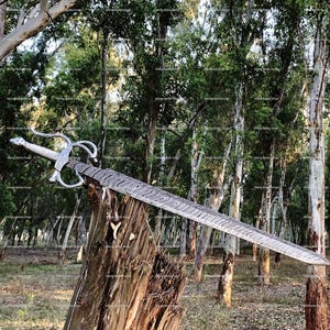 Hand-forged Damascus Steel Rapier Sword With Leather Sheath – Medieval ...