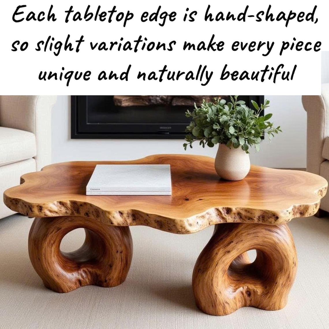 Live Edge Wood Coffee Table Wood Sculpture Table Handcrafted Center ...