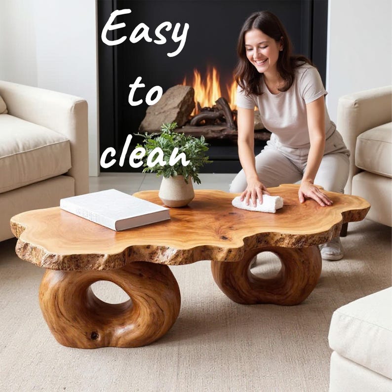 Live Edge Wood Coffee Table Wood Sculpture Table Handcrafted Center ...