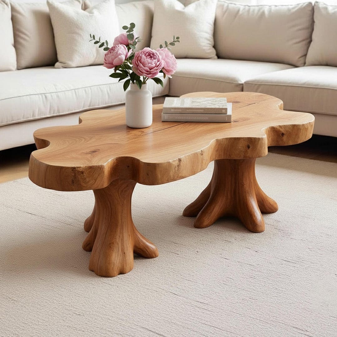 Natural Wood Coffee Table Tree Trunk Sculpture Art Center Table Decor ...