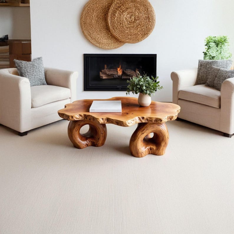 Live Edge Wood Coffee Table Wood Sculpture Table Handcrafted Center ...