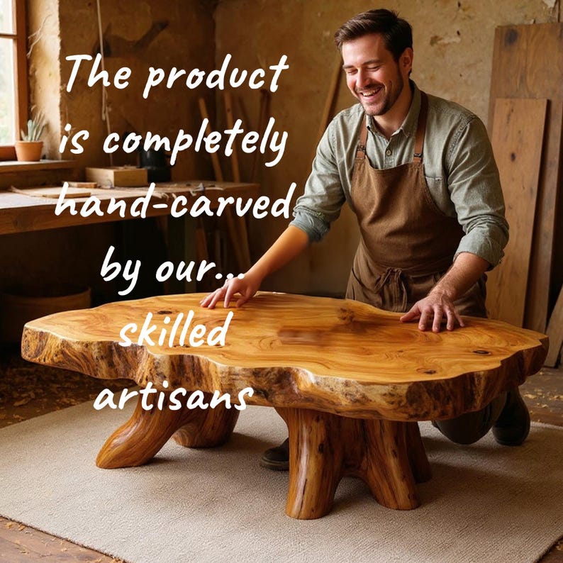 Rustic Natural Live Edge Wood Coffee Table Solid Wood Carving Art ...