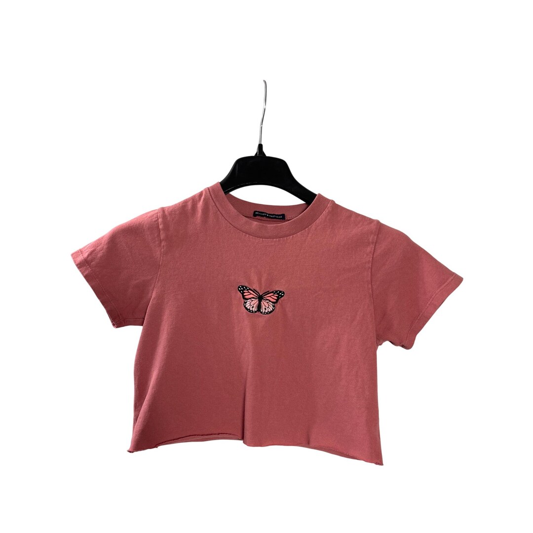 Vintage Y2K Brandy Melville Embroidered Butterfly Cut off Cropped Tee ...