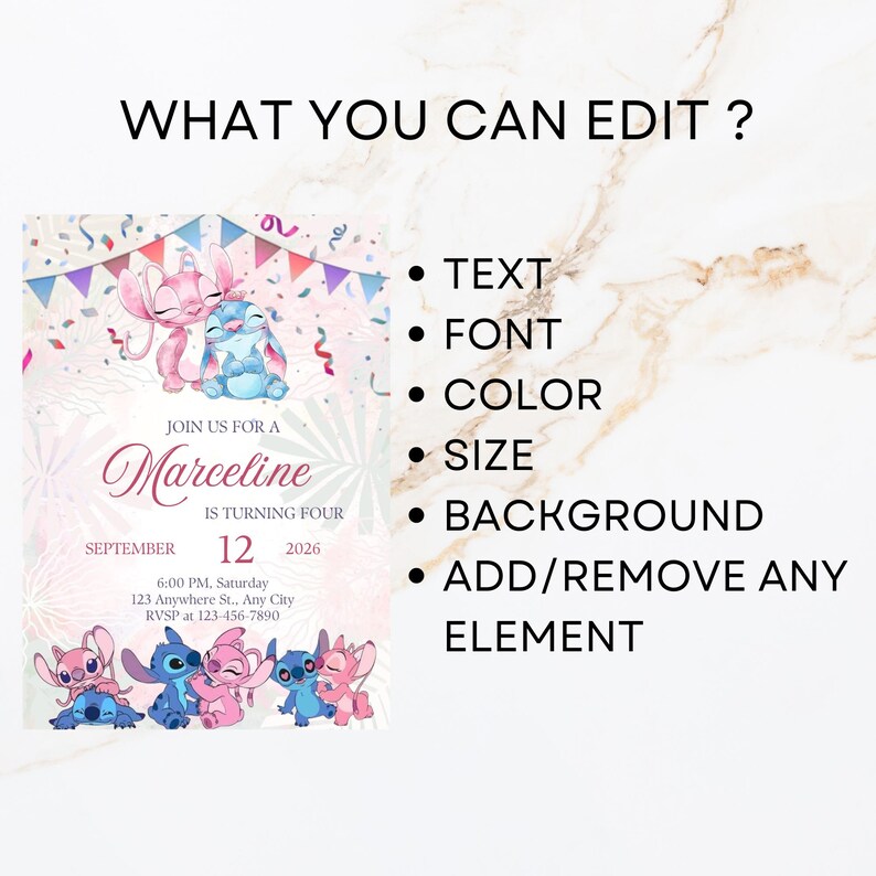 Stitch and Angel Birthday Invitation: Editable Digital Party Invite ...