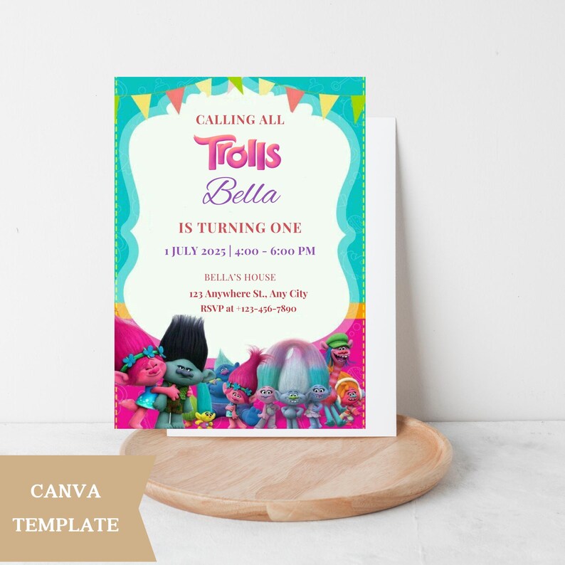 Editable Trolls Birthday Invitation: Poppy Party, Purple (digital ...
