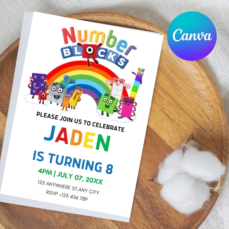 Editable Number Blocks Birthday Invitation: Printable Kid's Party ...