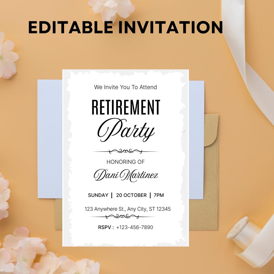 Modern Retirement Party Invitation Template: Editable Digital Download ...