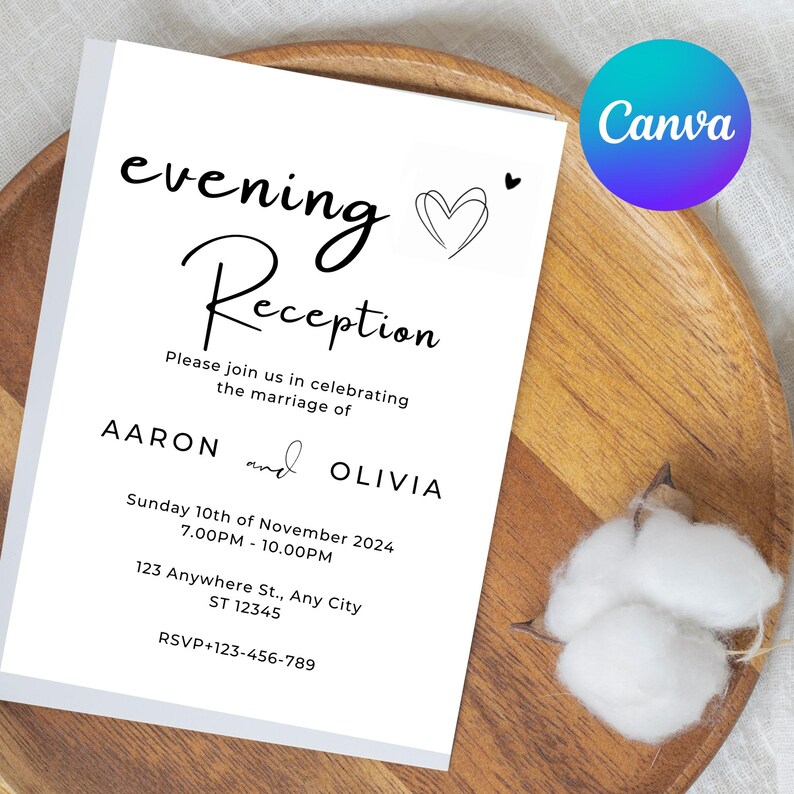 Editable Wedding Reception Invitation: Elegant Evening Party ...