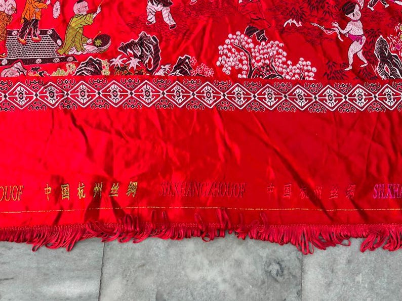 6x7 Vintage Chinese Bedspread, Silk Bedspread, Blossoming Bedsheet ...