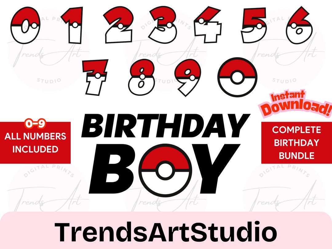 Pokemon Birthday SVG Bundle | Birthday Boy Font, Number Letters ...
